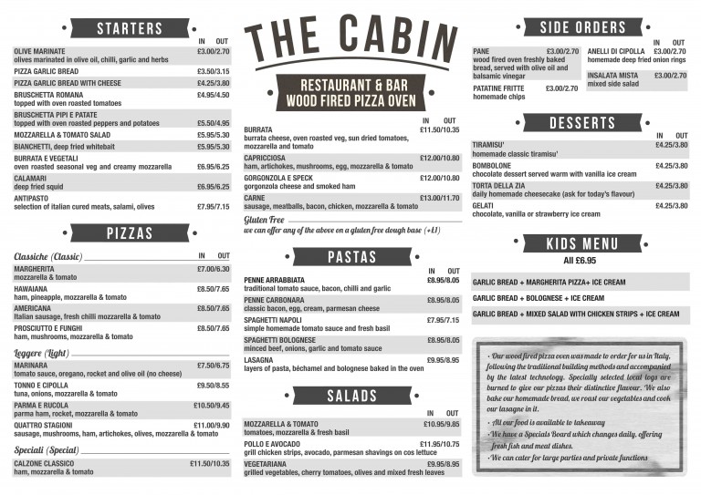 The Cabin Restaurant & Bar - Wood-fired pizza, authentic pastas and the ...