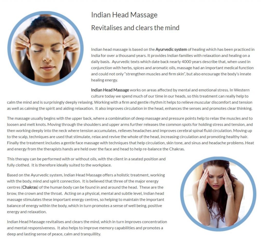 Indian Head Massage - Revitalises and clears the mind - Treatments and ...